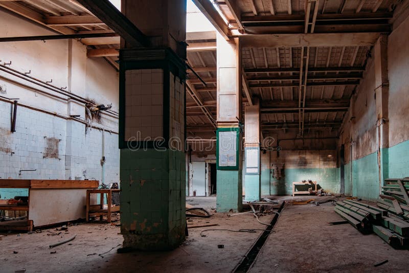 Old Broken Empty Abandoned Industrial Building Interior Stock Image ...