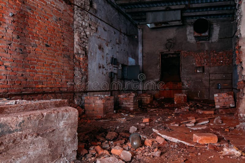 Old Broken Empty Abandoned Industrial Building Interior Stock Photo ...