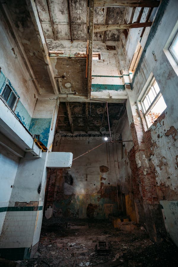 Old Broken Empty Abandoned Industrial Building Interior Stock Image ...