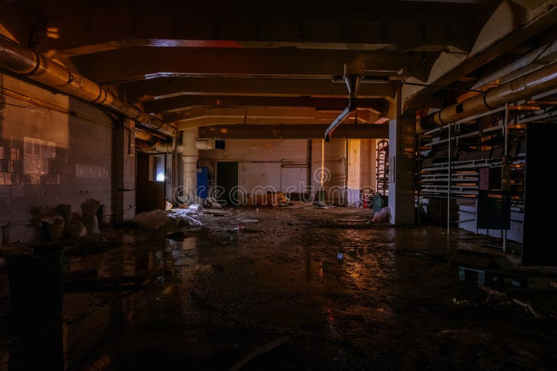 Old Broken Empty Abandoned Industrial Building Interior Stock Photo ...