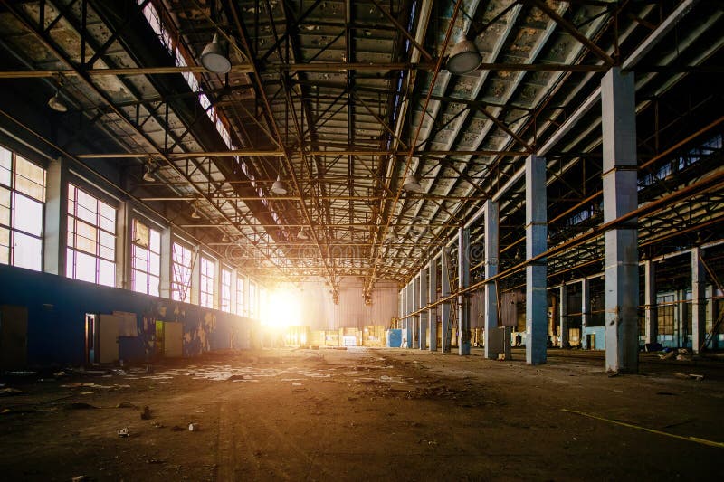 Old Broken Empty Abandoned Industrial Building Interior Stock Image ...