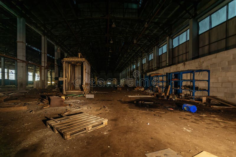 Old Broken Empty Abandoned Industrial Building Interior Stock Image ...