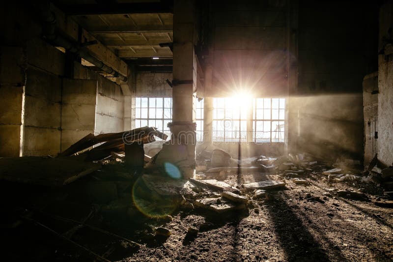 Old Broken Empty Abandoned Industrial Building Interior Stock Image ...
