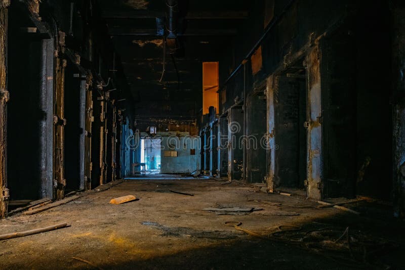 Old Broken Empty Abandoned Industrial Building Interior Stock Photo ...