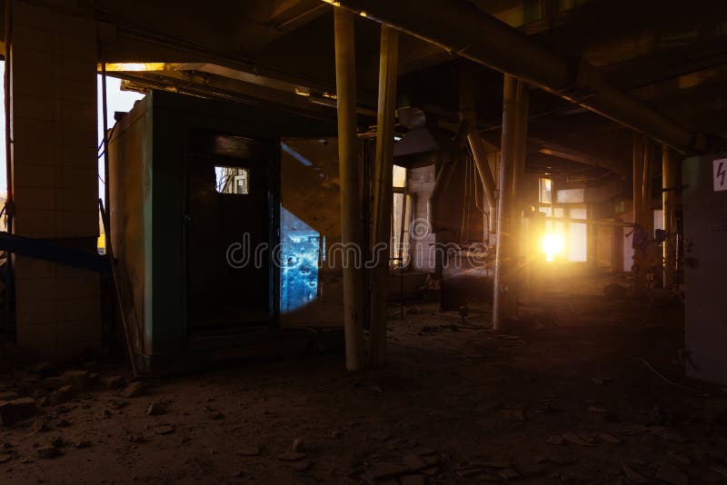 Old Broken Empty Abandoned Industrial Building Interior Stock Photo ...