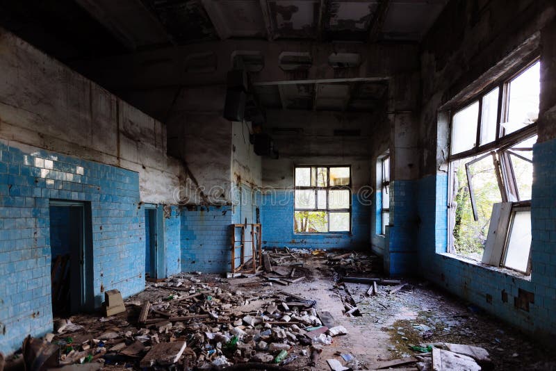 Old Broken Empty Abandoned Industrial Building Interior Stock Photo ...