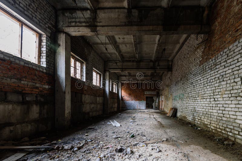 Old Broken Empty Abandoned Industrial Building Interior Stock Image ...