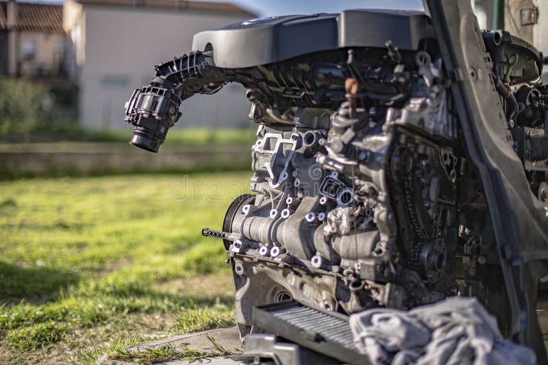 Old Broken Engine Outside Workshop Stock Image - Image of recondition ...