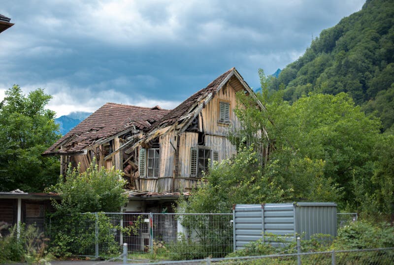Old Broken House and Cloudy Sky Background Stock Image - Image of ...