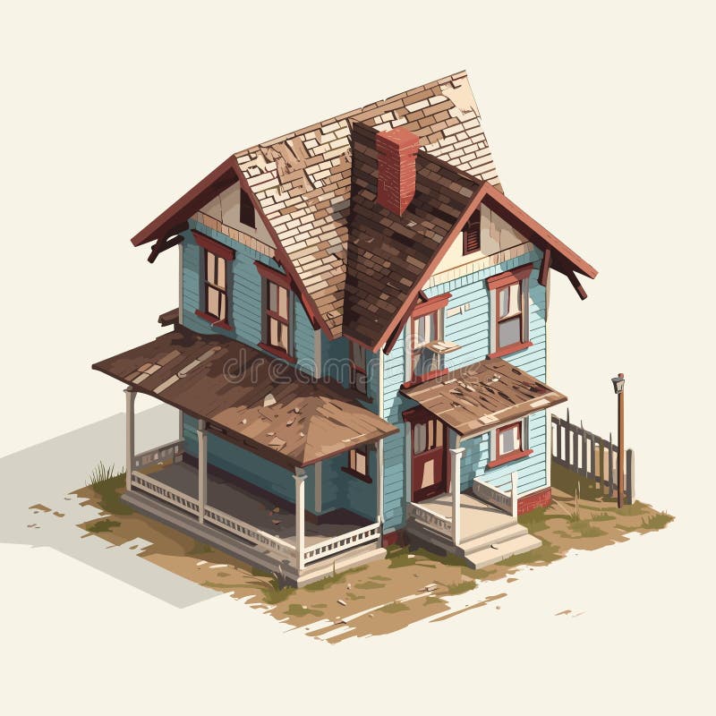 Old Broken House Isometric Vector Flat Isolated Illustration Stock ...
