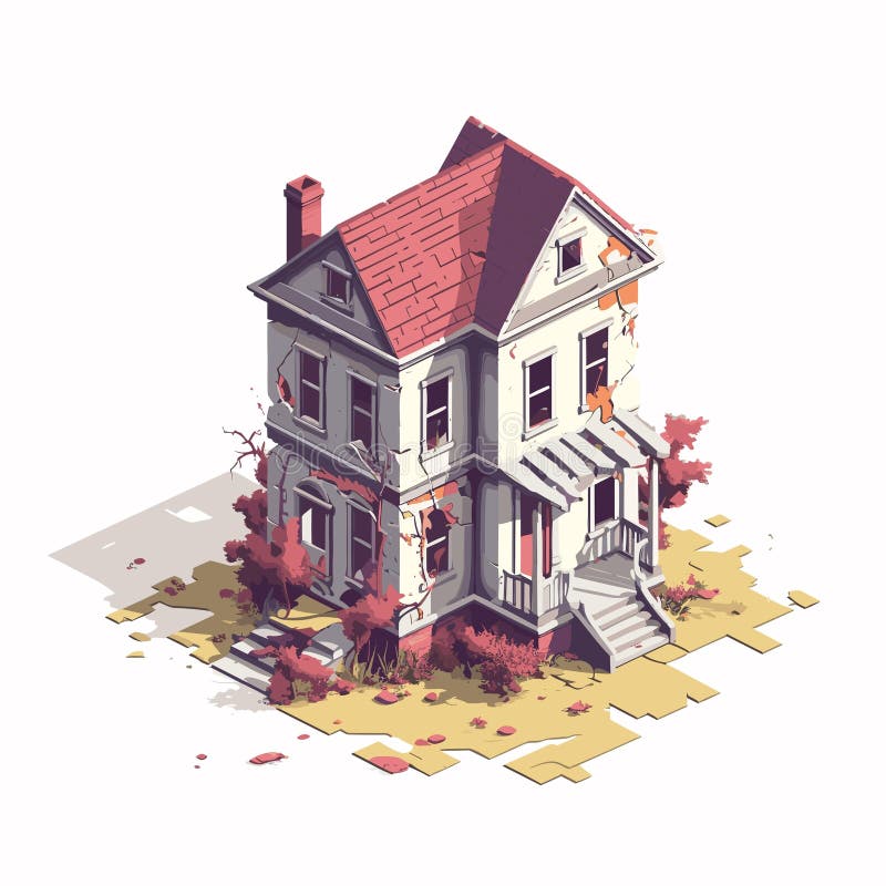 Old Broken House Isometric Vector Flat Isolated Illustration Stock Vector - Illustration of ...