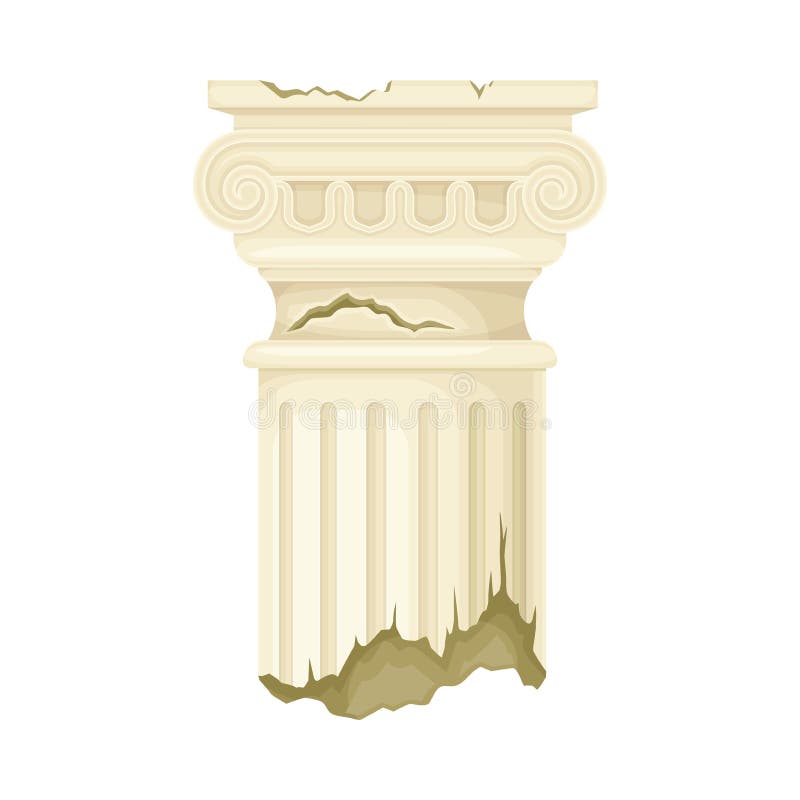 Broken Pillar, Ancient Ruined Column Architectural Element Vector ...