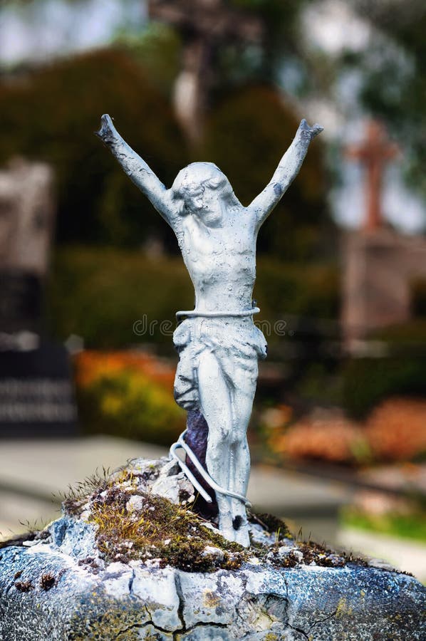 Old Broken Painted Metallic Crucifix Sculpture Tied with Wire Stock ...