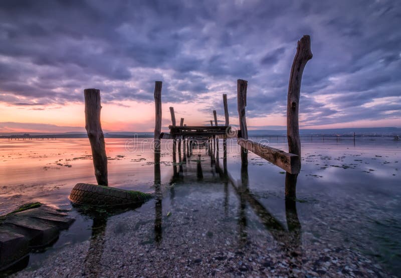 Old broken pier stock image. Image of cloud, algae, architecture - 70714909