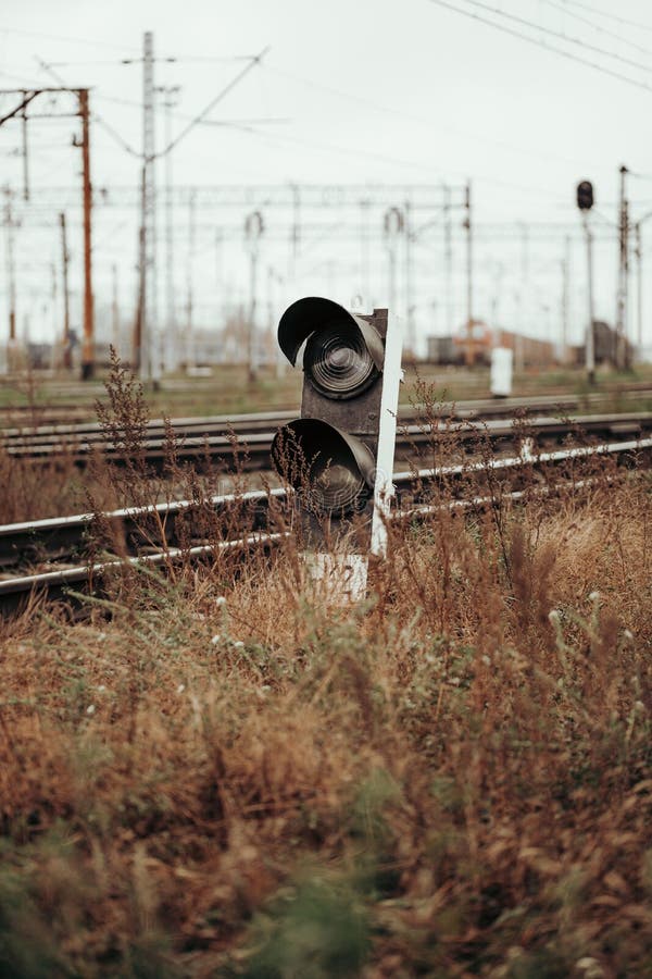 Old Broken Railway Traffic Light Surrounded by Grass Stock Photo ...