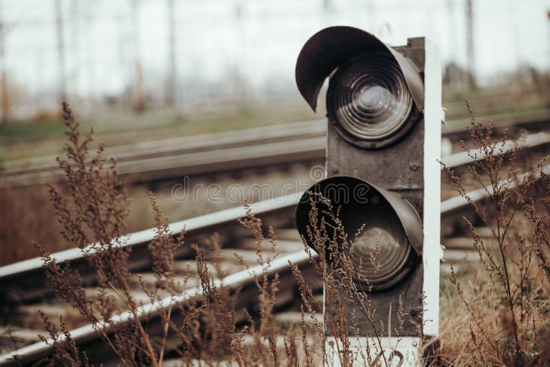 Old Broken Railway Traffic Light Surrounded by Grass Stock Photo ...