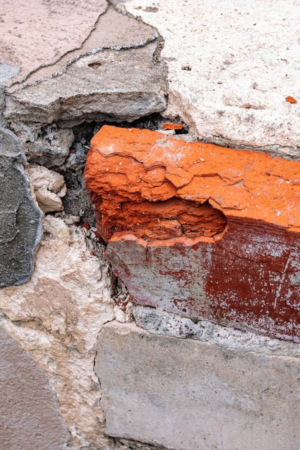 Old Broken Red Brick Wall with Debris Stock Photo - Image of industrial ...