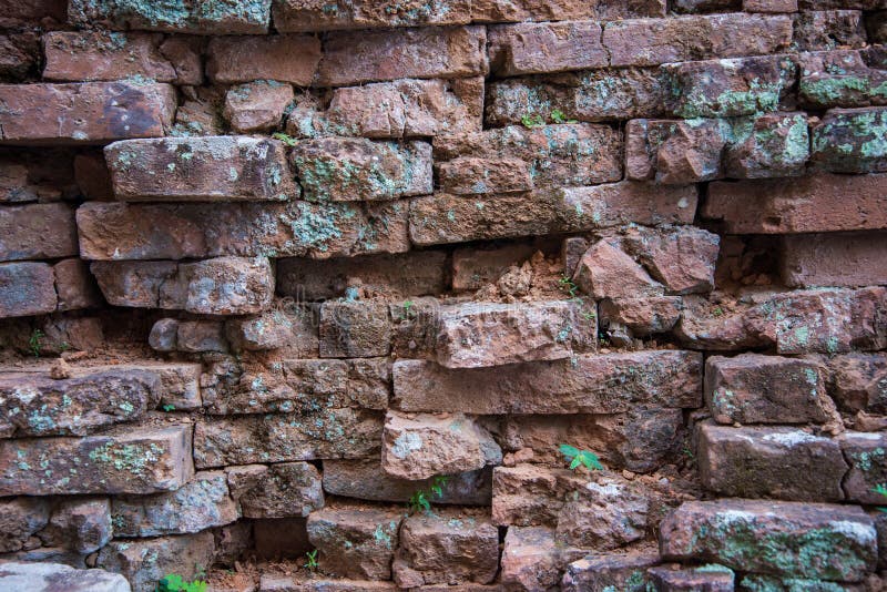 Old and Broken Red Stone Brick Wall Stock Image - Image of backdrop ...