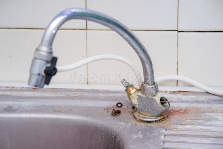 Old, Broken, Rusty Faucet without Valve in the Kitchen Stock Image ...