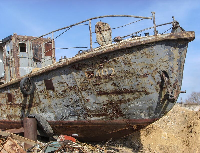 An Old Broken Rusty Ship on Land Stock Photo - Image of ocean, cloud ...