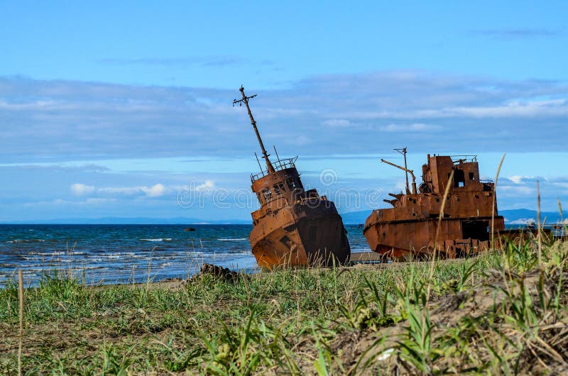 An old broken rusty ship stock image. Image of scene - 95225439