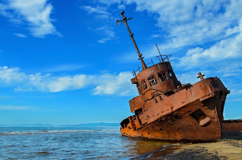 An old broken rusty ship stock photo. Image of dawn, scene - 95511412