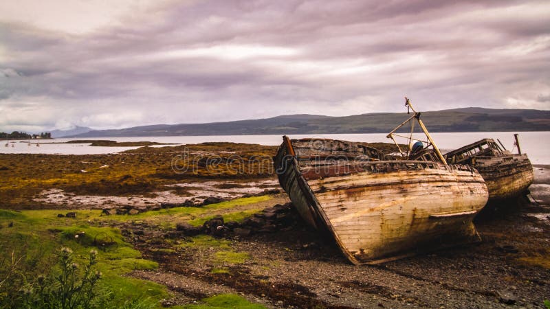 Old Broken Ship on the Seashore Stock Image - Image of landscape ...