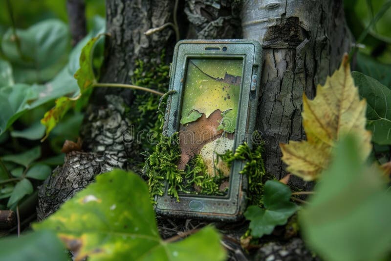 Old Broken Smartphone Covered with Moss Lying on Ground in Forest Stock ...