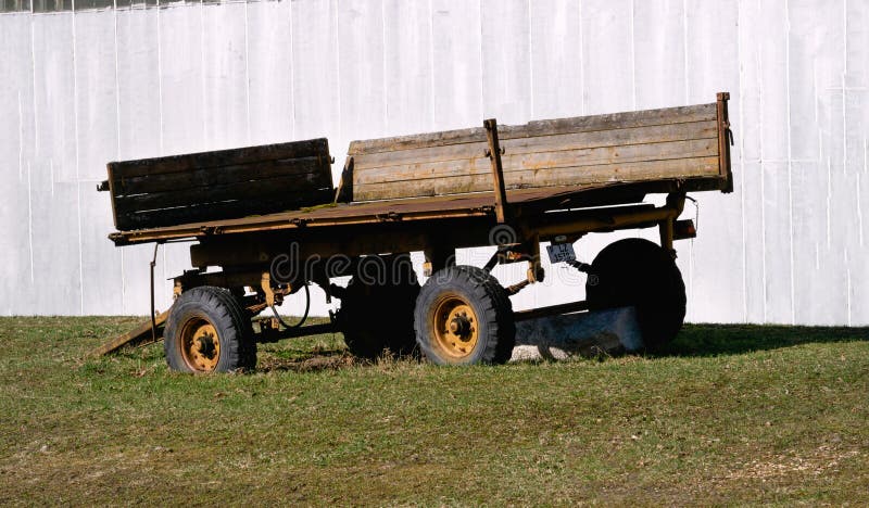 An Old, Broken Trailer on a Farm on Wheels Stock Image - Image of ...