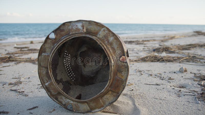 Old Broken Washing Machine Left on the Beach Stock Footage - Video of ...