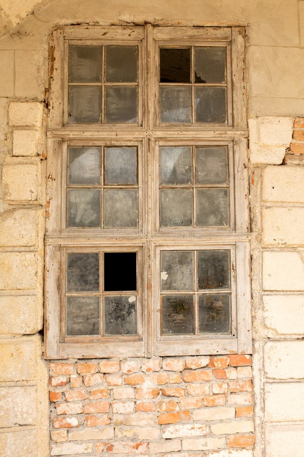 Old Broken Window with Dust on a Cracked Brick Wall Stock Image - Image ...