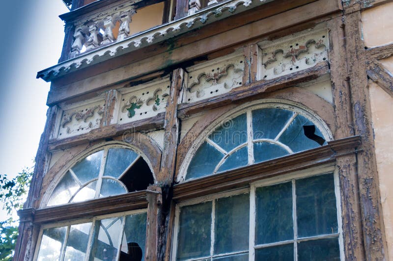 Wooden , Broken Window on Abandoned Crumbling Brick House I Stock Image ...