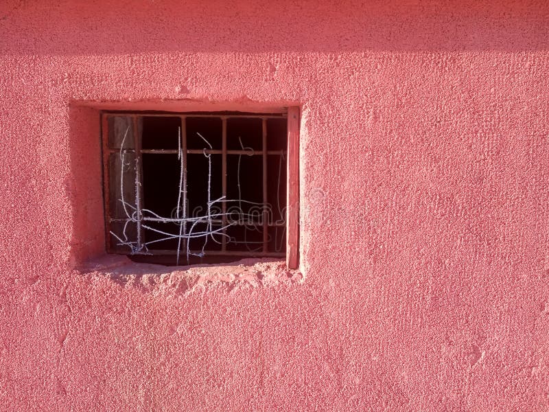 Old Broken Window with Rusty Wire and Red Wall Stock Photo - Image of ...