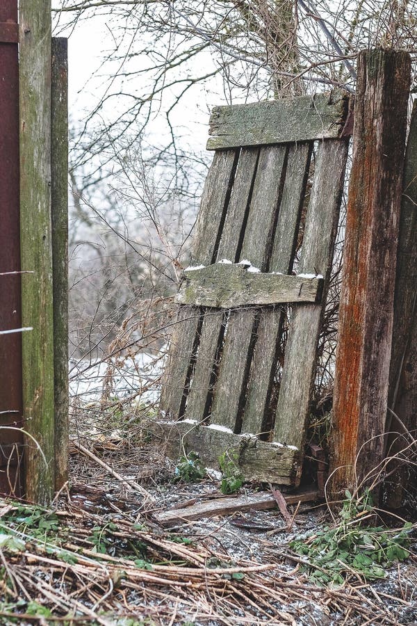 Old Broken Wooden Gate in the Garden, Devastated Countryside Stock ...