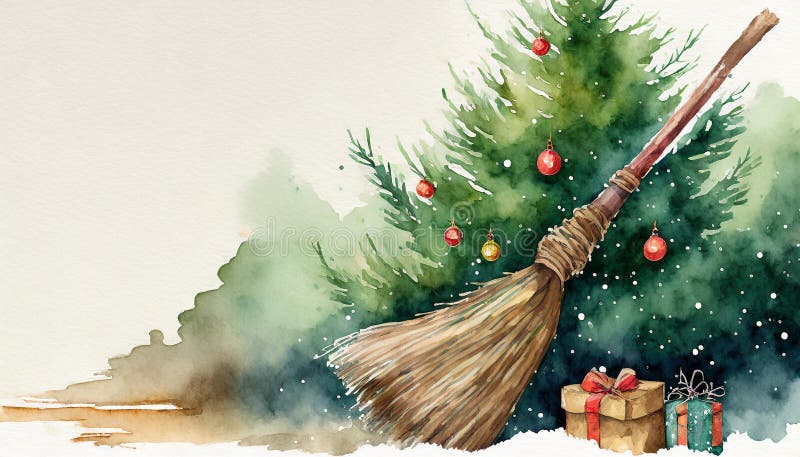 An Old Broom and a Christmas Tree - Epiphany Stock Illustration ...
