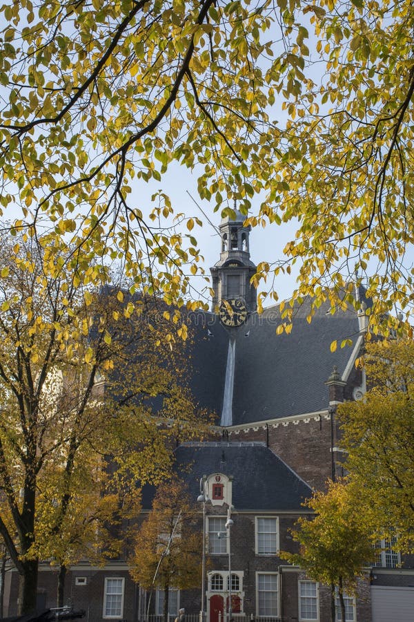 Old Brown House with Clock in the Autumn Stock Image - Image of house ...