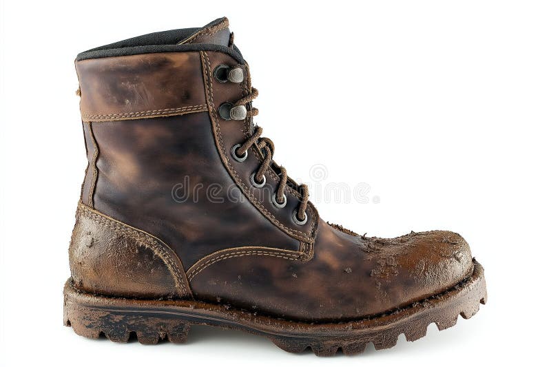 Old Brown Leather Worker Boot with Rugged Sole, Mud-dusted Design. Boot ...