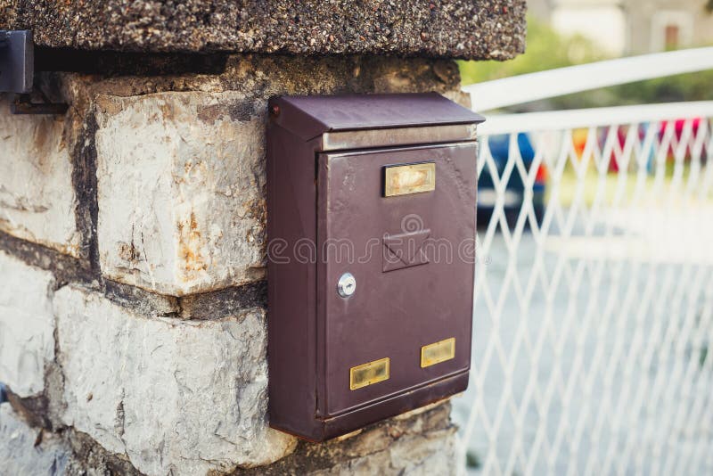Old Brown Metallic Retro Post Box on Wall Stock Image - Image of ...