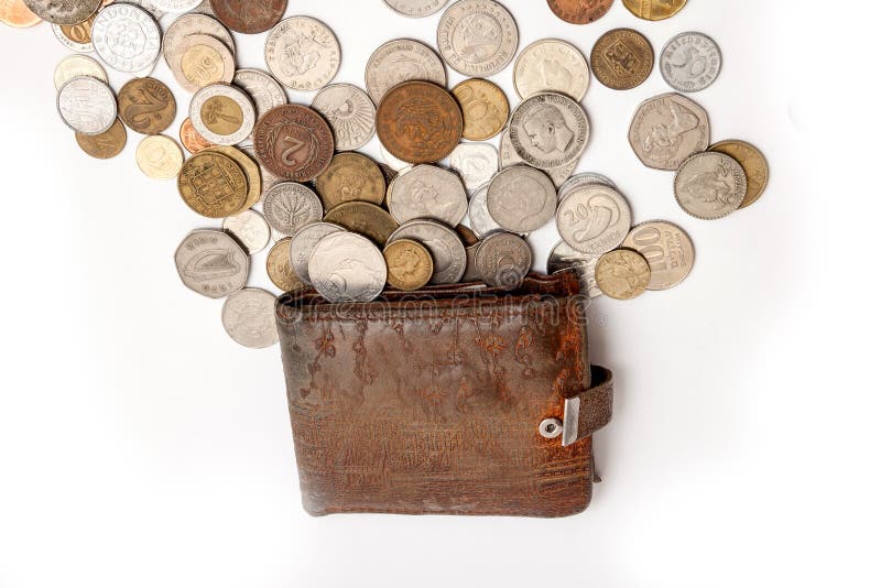Old Purse with Different Coins Stock Photo - Image of payment, coin ...