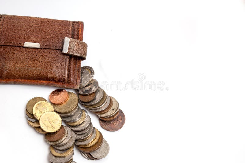 Brown Purse with Different Coins Stock Image - Image of shopping, coin ...