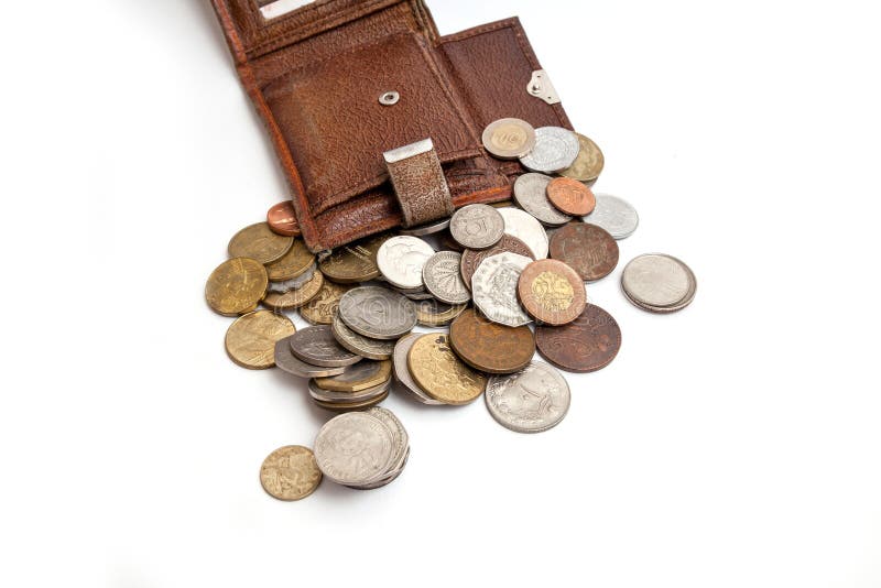 Old Purse with Different Coins Stock Photo - Image of payment, coin ...