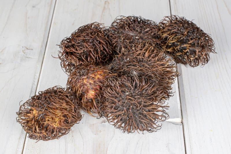 Old Brown Rambutan on Grey Wood Stock Image - Image of juicy, brown ...