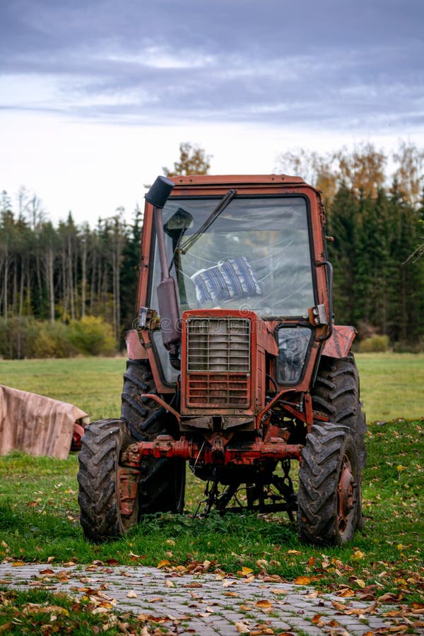 Old Brown Vintage Tractor in the Countryside. Stock Image - Image of ...