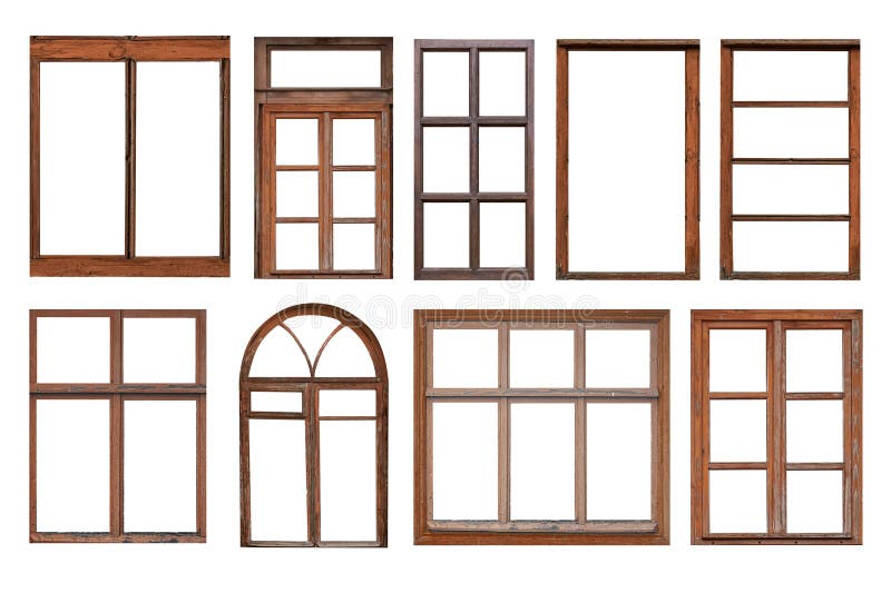 Old Brown Window Frames, Different Shapes Isolated on White Background ...
