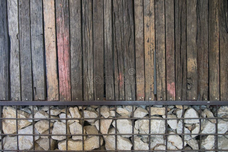 Old Brown Wood and Stone in Iron Net Wall Texture Background Pat Stock ...