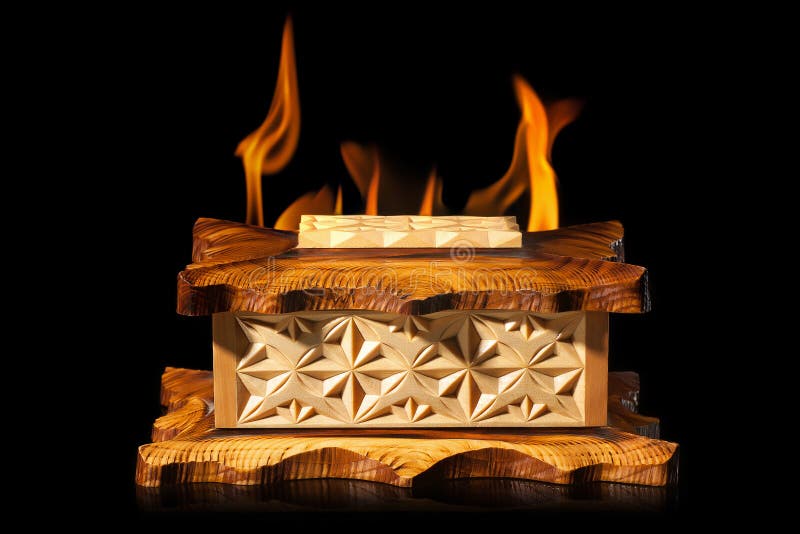 Old Brown Wooden Casket Fire Flame Black Background Stock Photos - Free ...