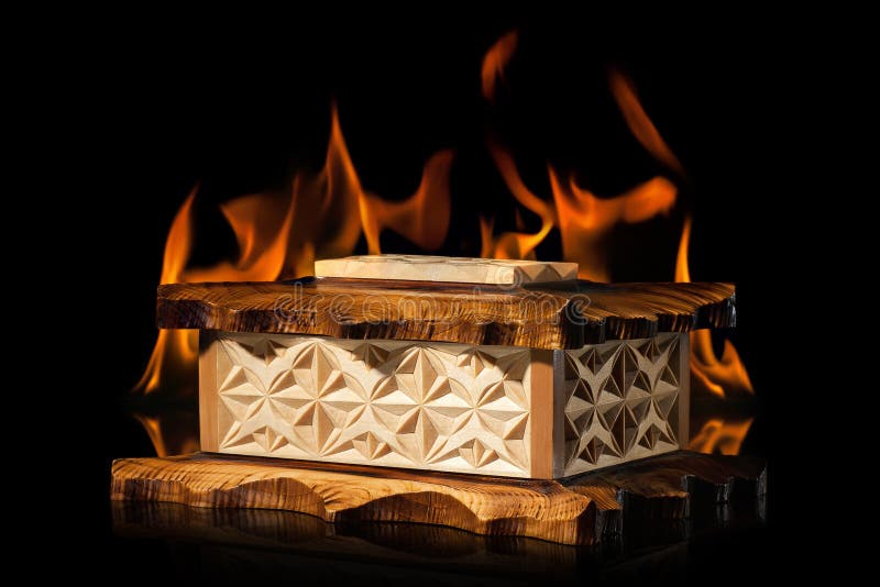 Old Brown Wooden Casket Fire Flame Black Background Photos - Free ...