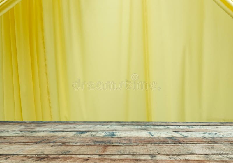 Old Brown Wooden Table Yellow Curtain Backdrop Design Template Display ...