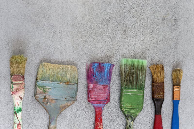 Old Brushes Photographed from Above Stock Photo - Image of blotted ...