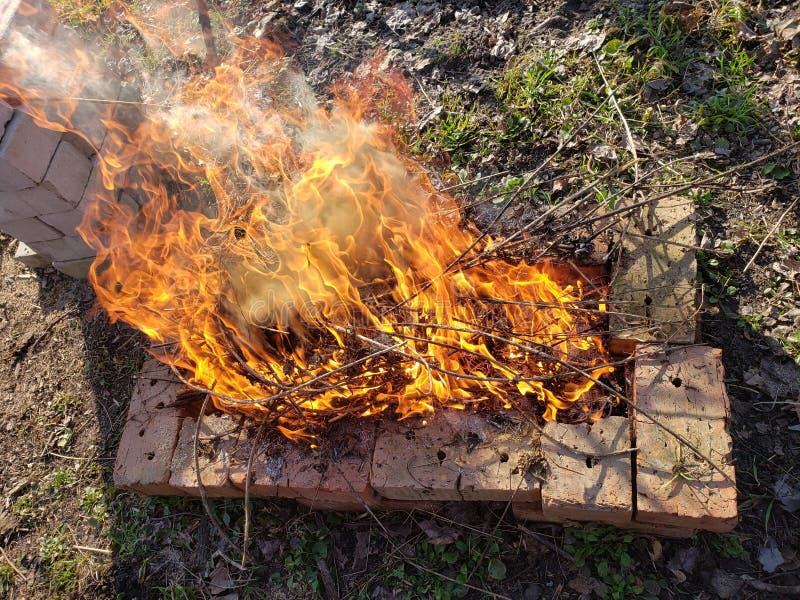 Burning Fire among the Bricks Stock Image - Image of burning, bricks ...